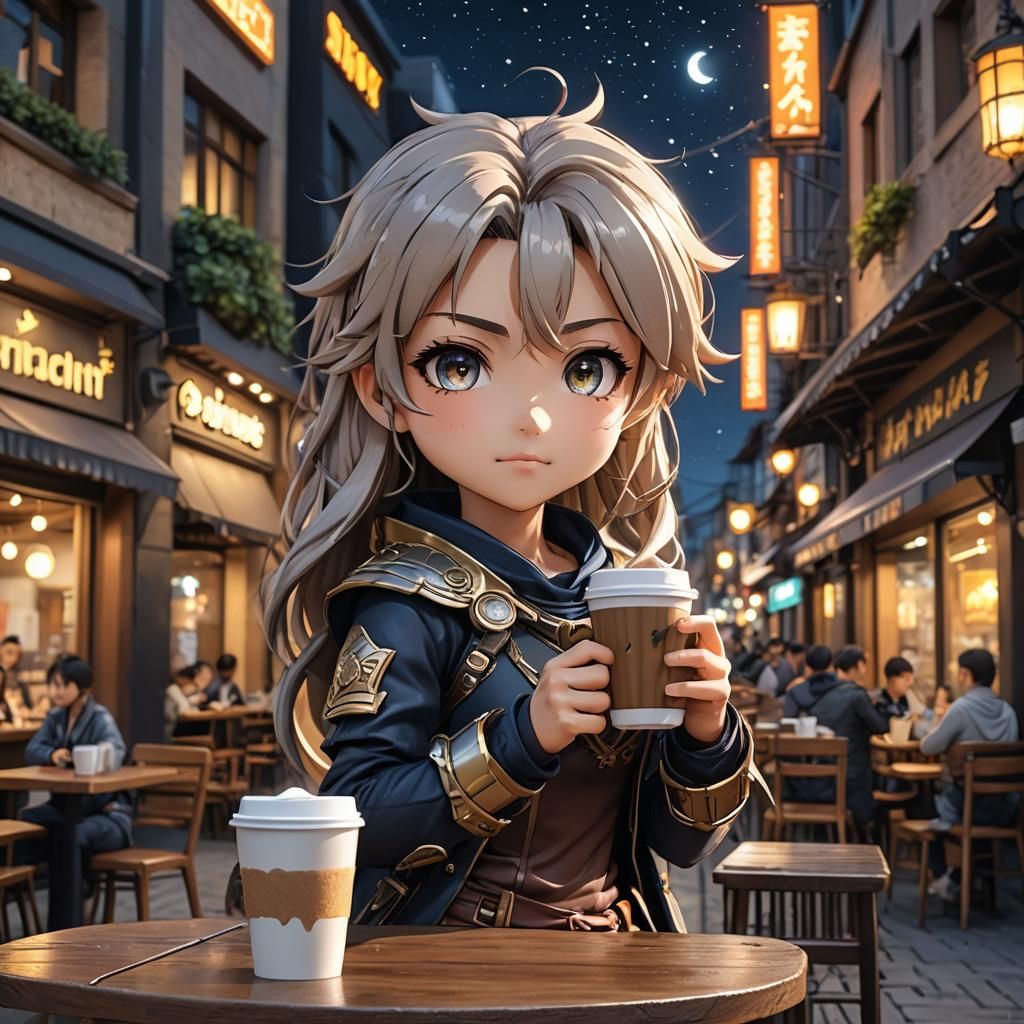 An adorable Chibi Warrior at Outdoor Cafe - AI Generated Artwork ...