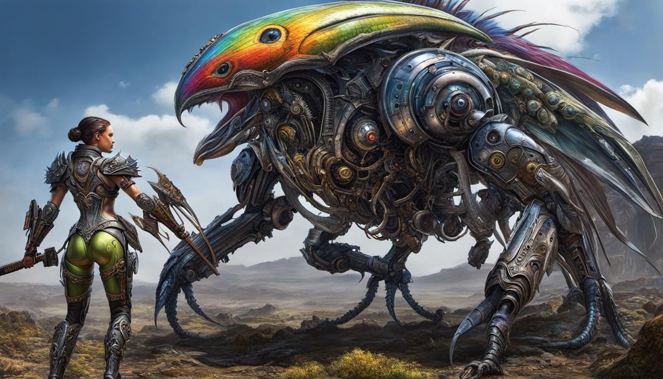 WARRIOR VS. BIOTECH CYBORG BEAST - AI Generated Artwork - NightCafe Creator
