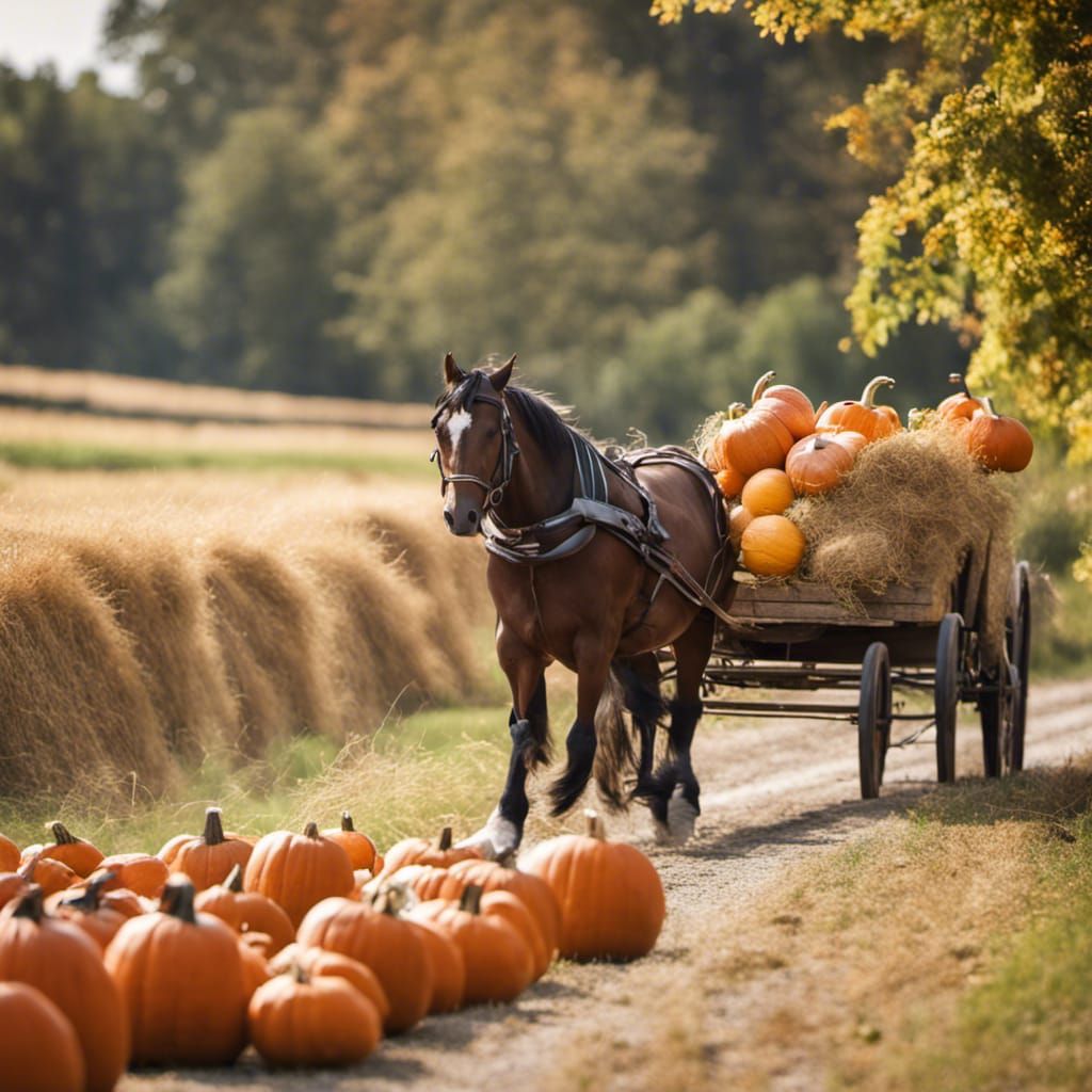 Fall pumpkins in a horse-drawn haywagon - AI Generated Artwork - NightCafe Creator