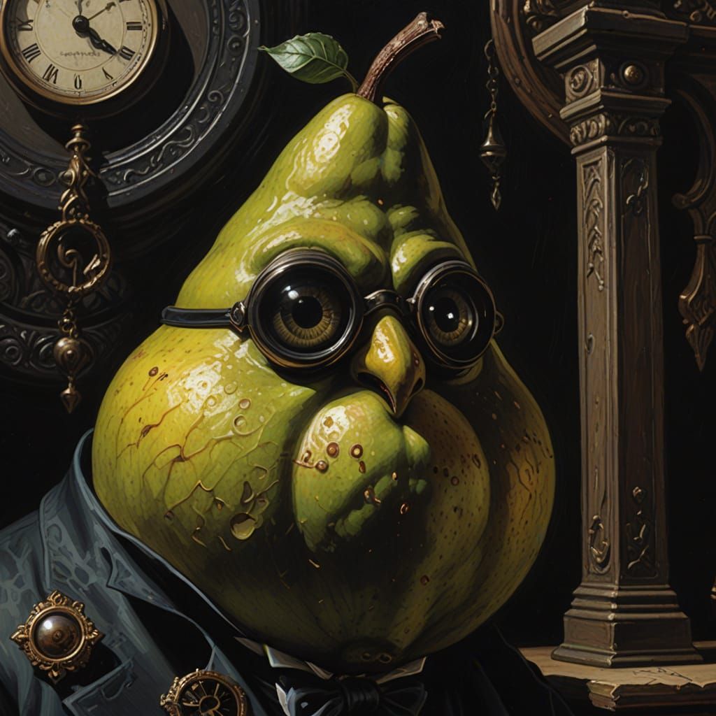 Gothic Pear Portrait in Mignola Style Oil Painting - AI Art