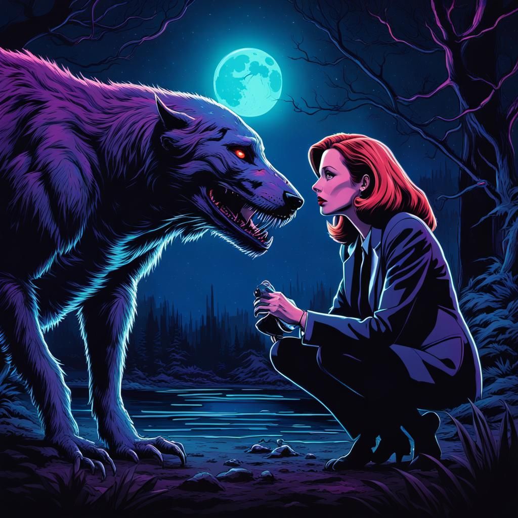 The X-Files: Scully faces off against chupacabra/wolf - AI Generated Artwork - NightCafe Creator