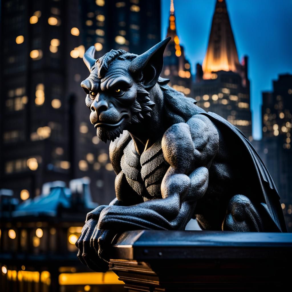 new York city, gotham, late 1800s, gargoyle watching over bar patrons ...