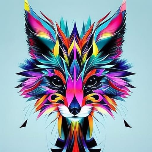 Geometric Fox head; Fox with feathercrown by Carne Griffiths, blossom ...
