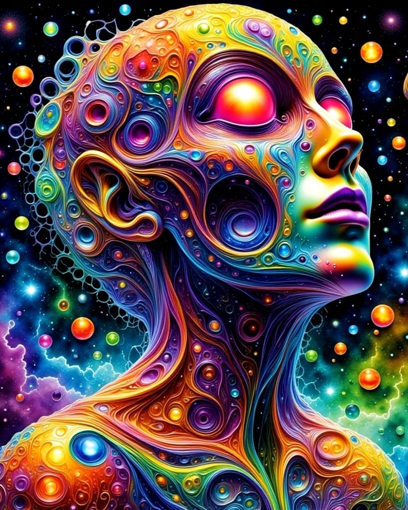 A vibrant, swirling psychedelic poster, reminiscent of 1960s album art ...