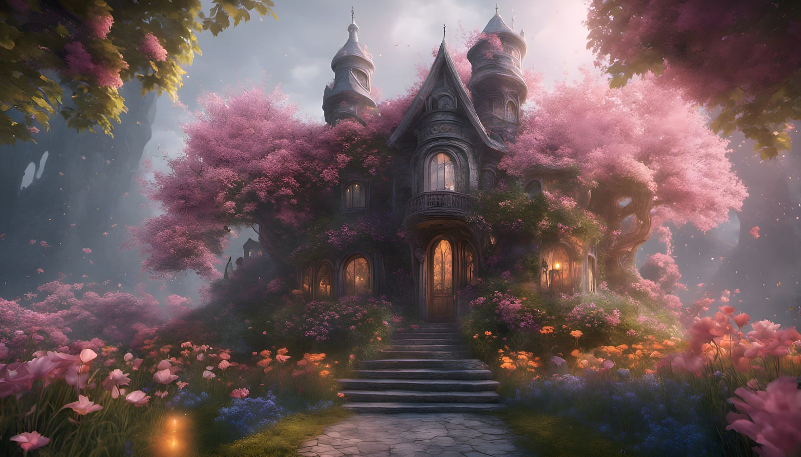 magic house made of beautiful flowers - AI Generated Artwork ...
