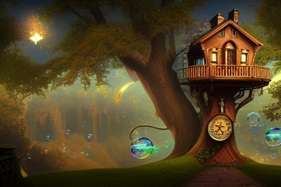 Treehouse in a grandfather clock - AI Generated Artwork - NightCafe Creator