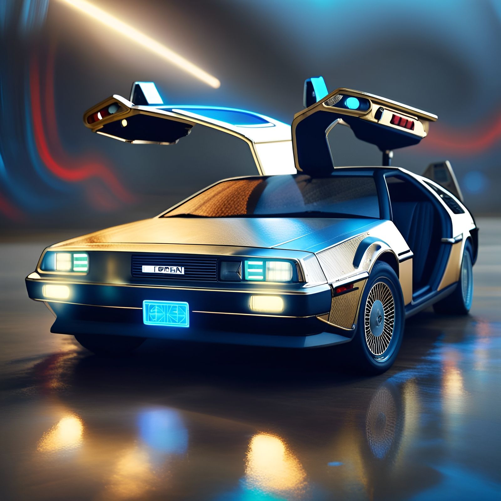 DMC DeLorean (anime style silver gold) - AI Generated Artwork ...