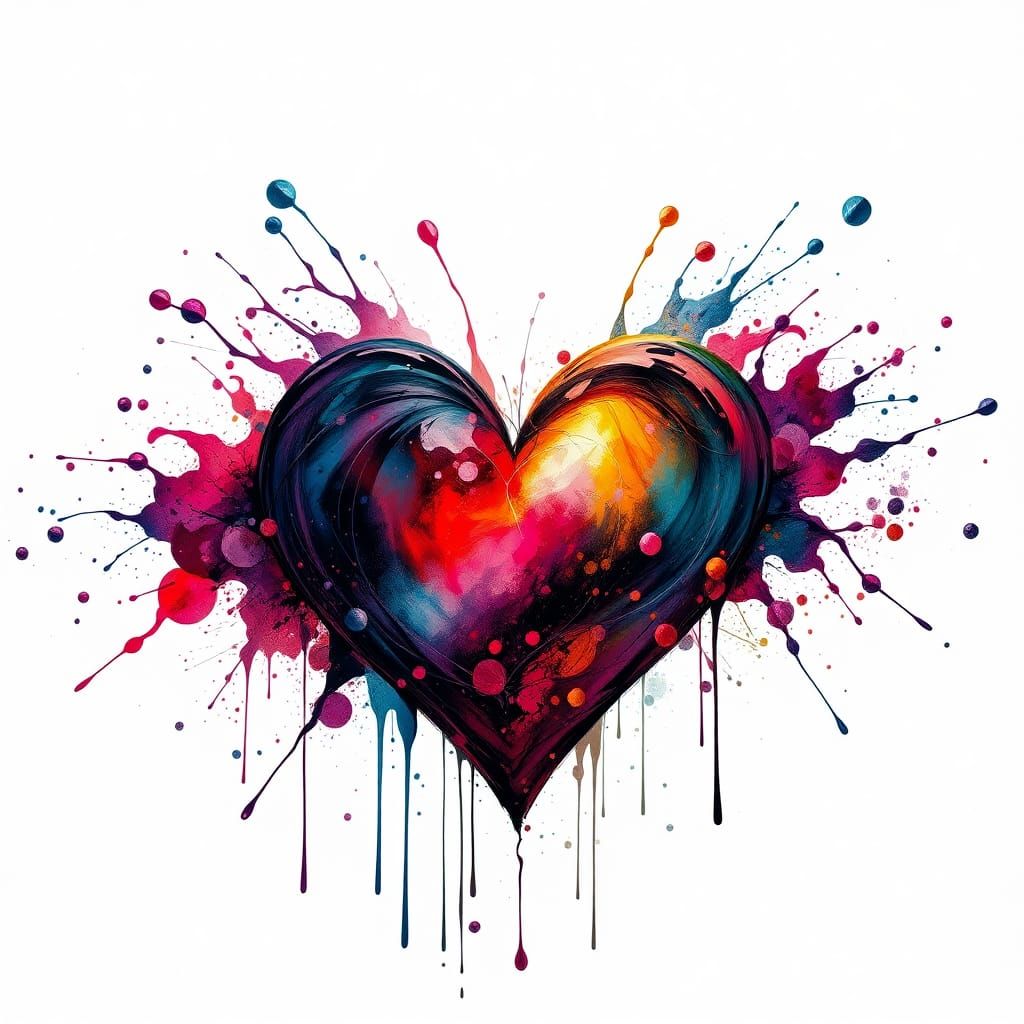 Surreal Heart in Vibrant Ink Splatter, Fantasy Con... - AI Art
