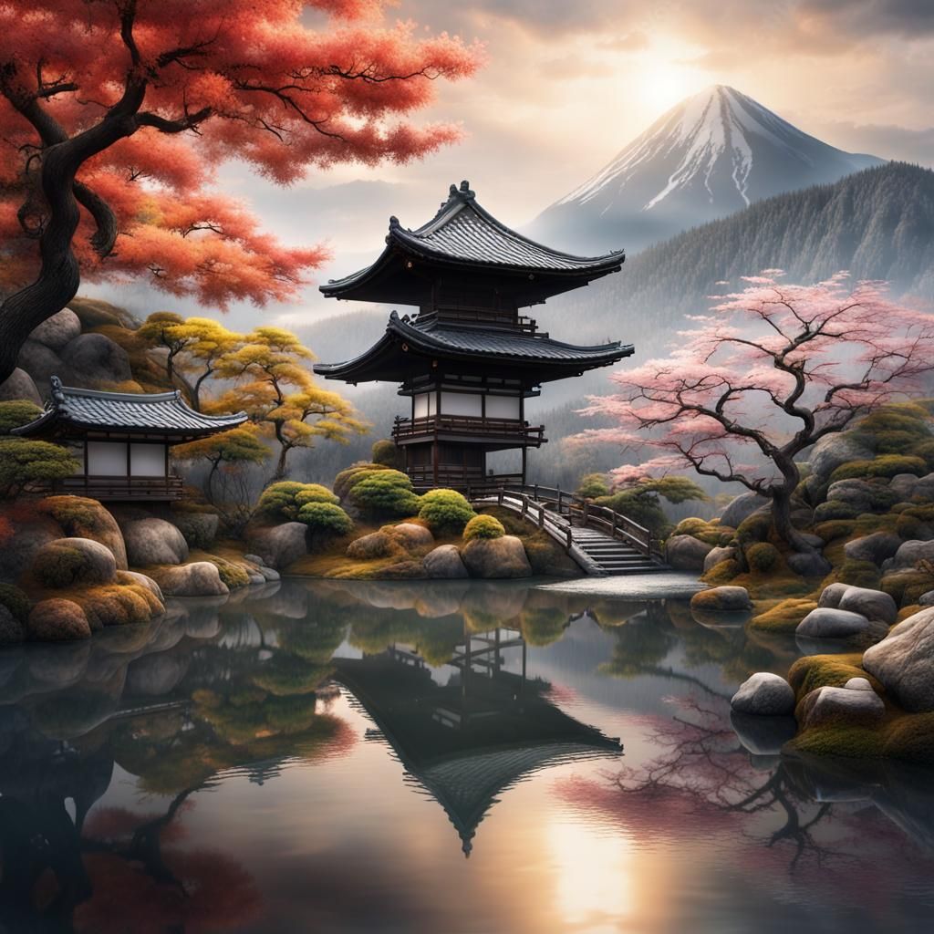 japanese style of a landscape zen gardens showing all four seasons ...