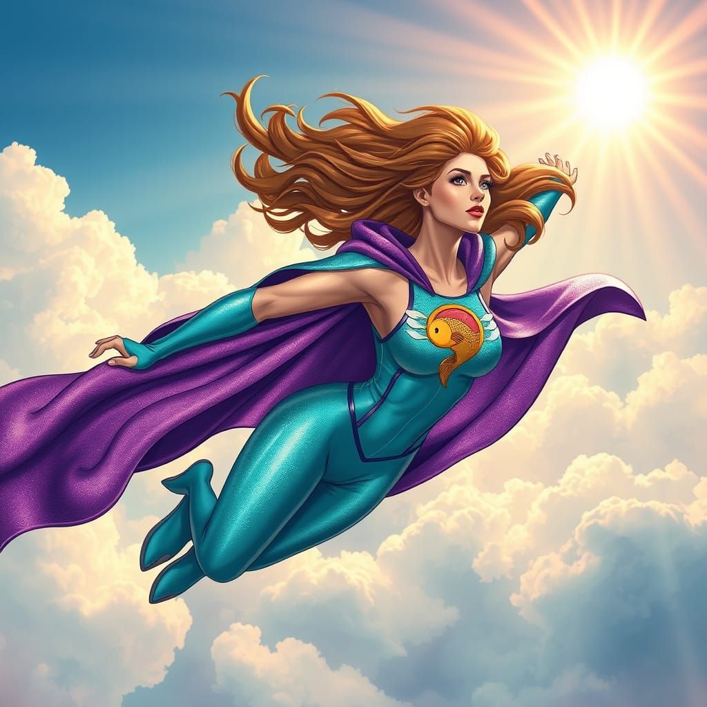 Ethereal Pisces Superhero in Celestial Action - AI Art