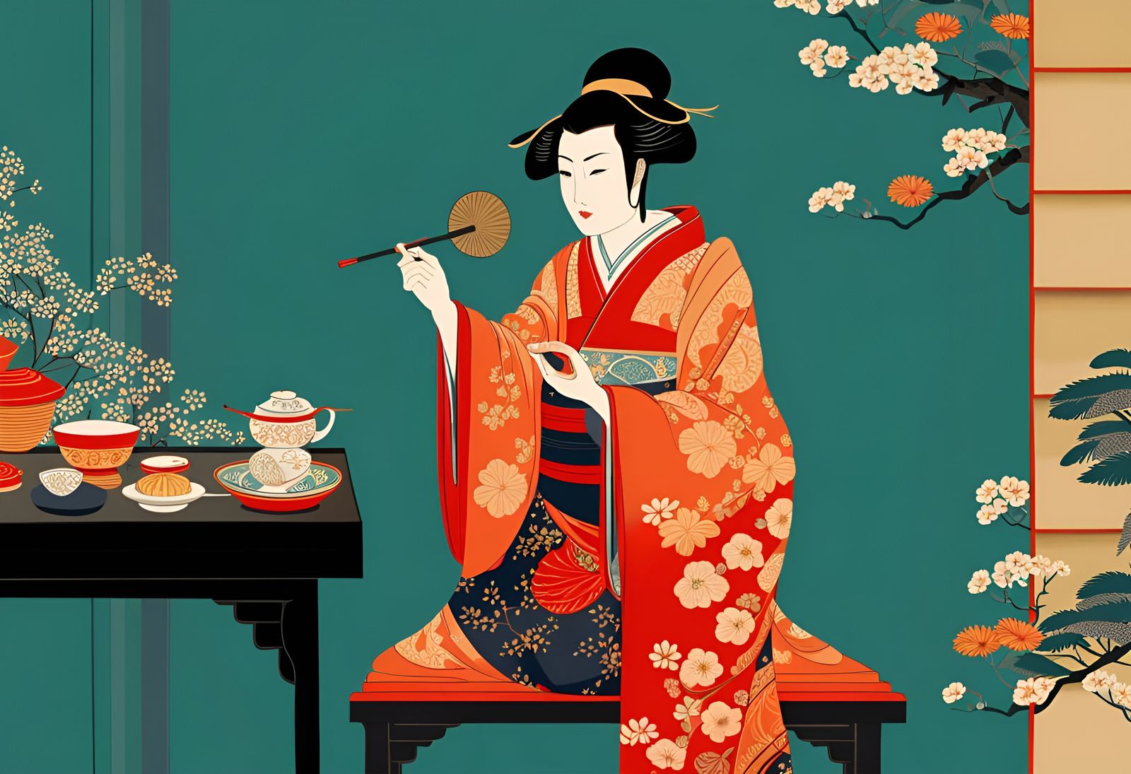 Japanese Kabuki Actor Performing a traditional tea service - AI ...