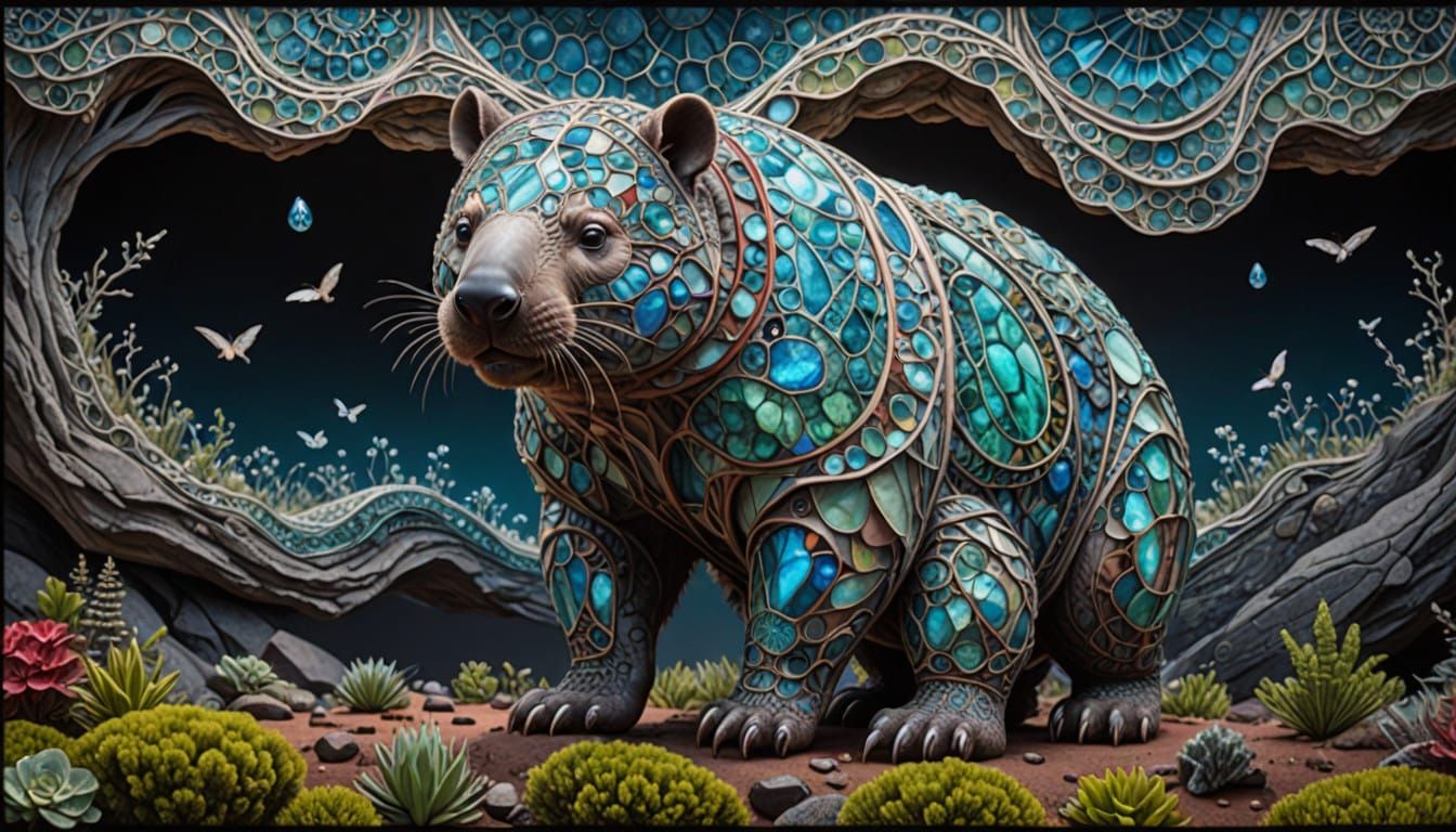Gigantic Prehistoric Wombat in Opalized Rock Forma... - AI Art