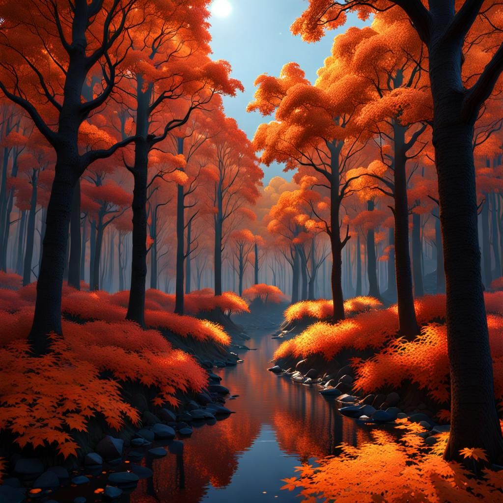 A maple forest in autumnal shades of orange - AI Generated Artwork ...