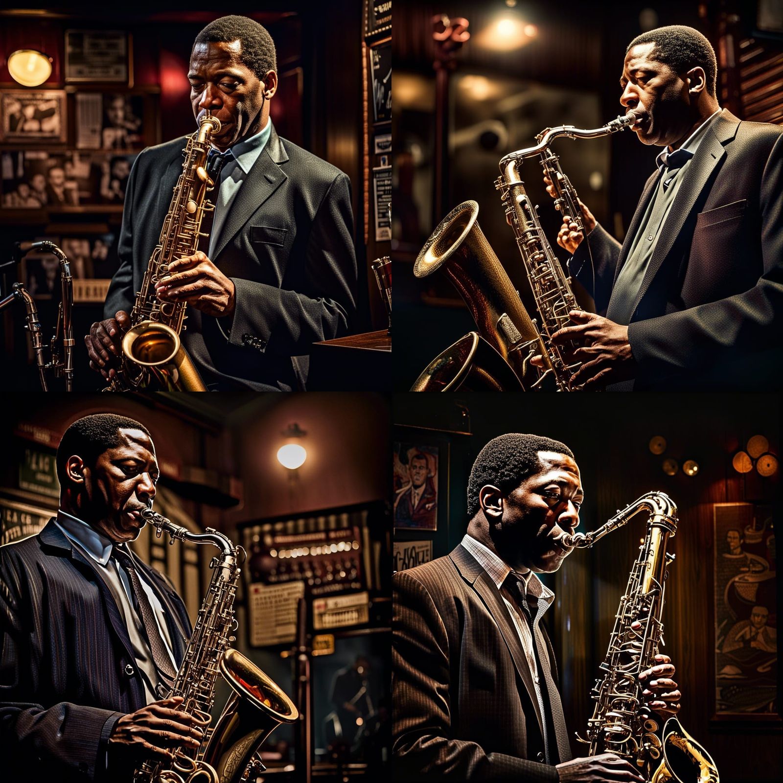 Saxophonist John Coltrane playing his saxophone at the Village vanguard ...