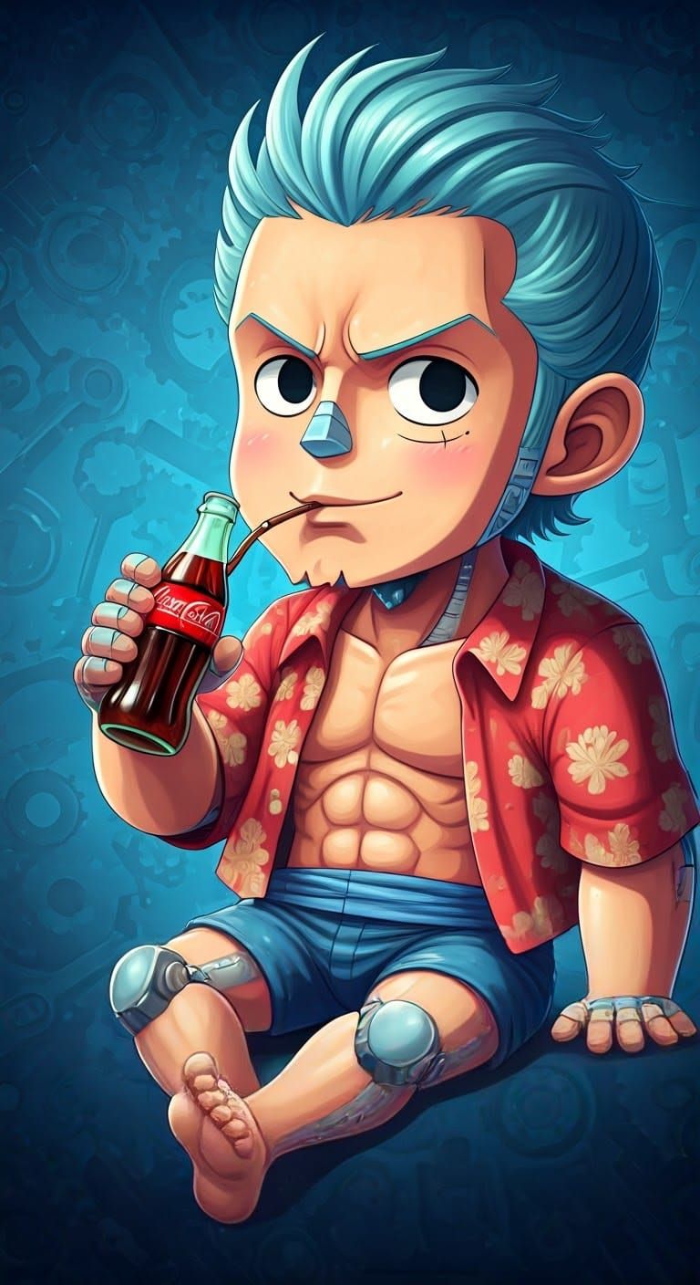 Cyborg Franky Sips Coca-Cola in Chibi One Piece St... - AI Art