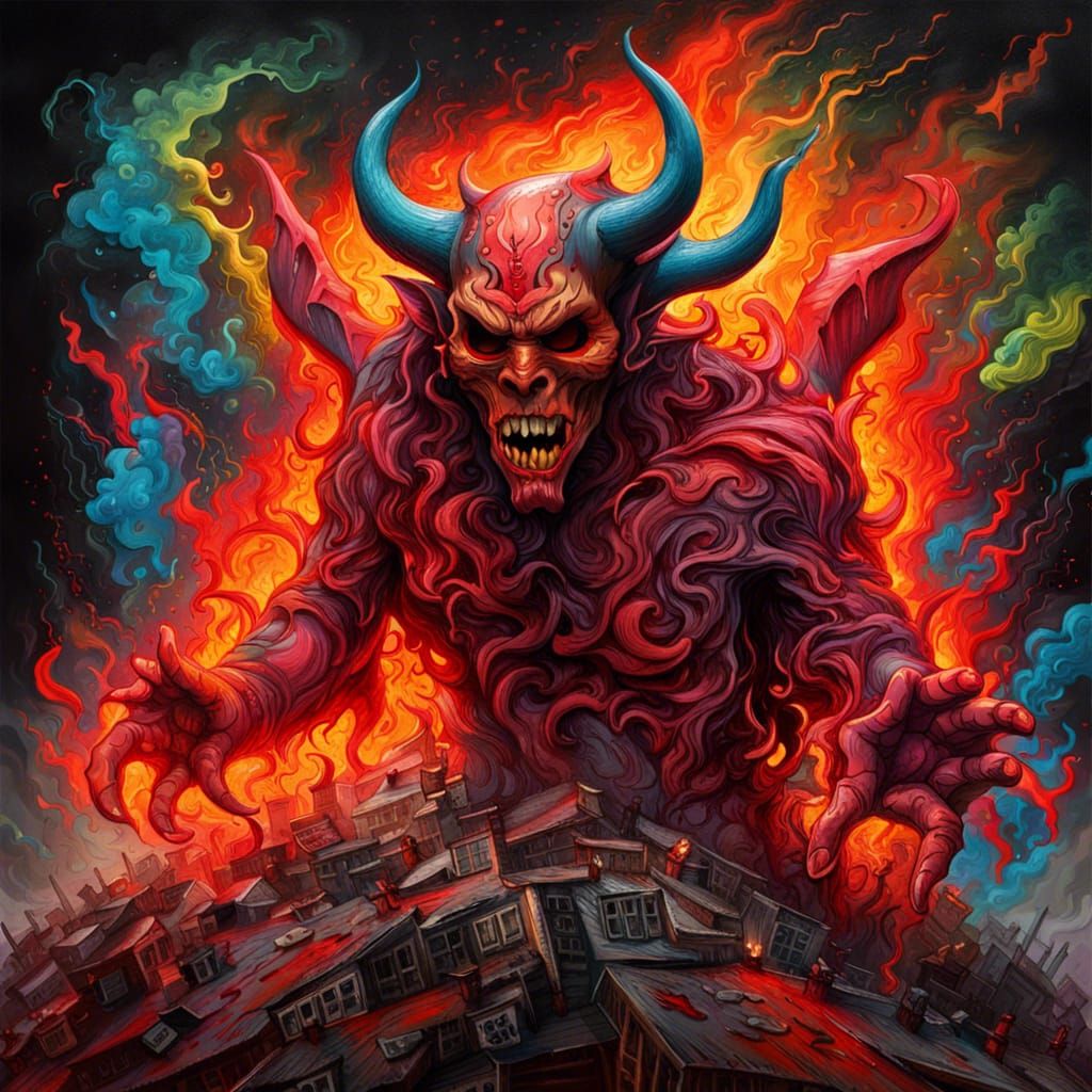 The Devil Rising from Hell to Take over Earth and the World Burning ...