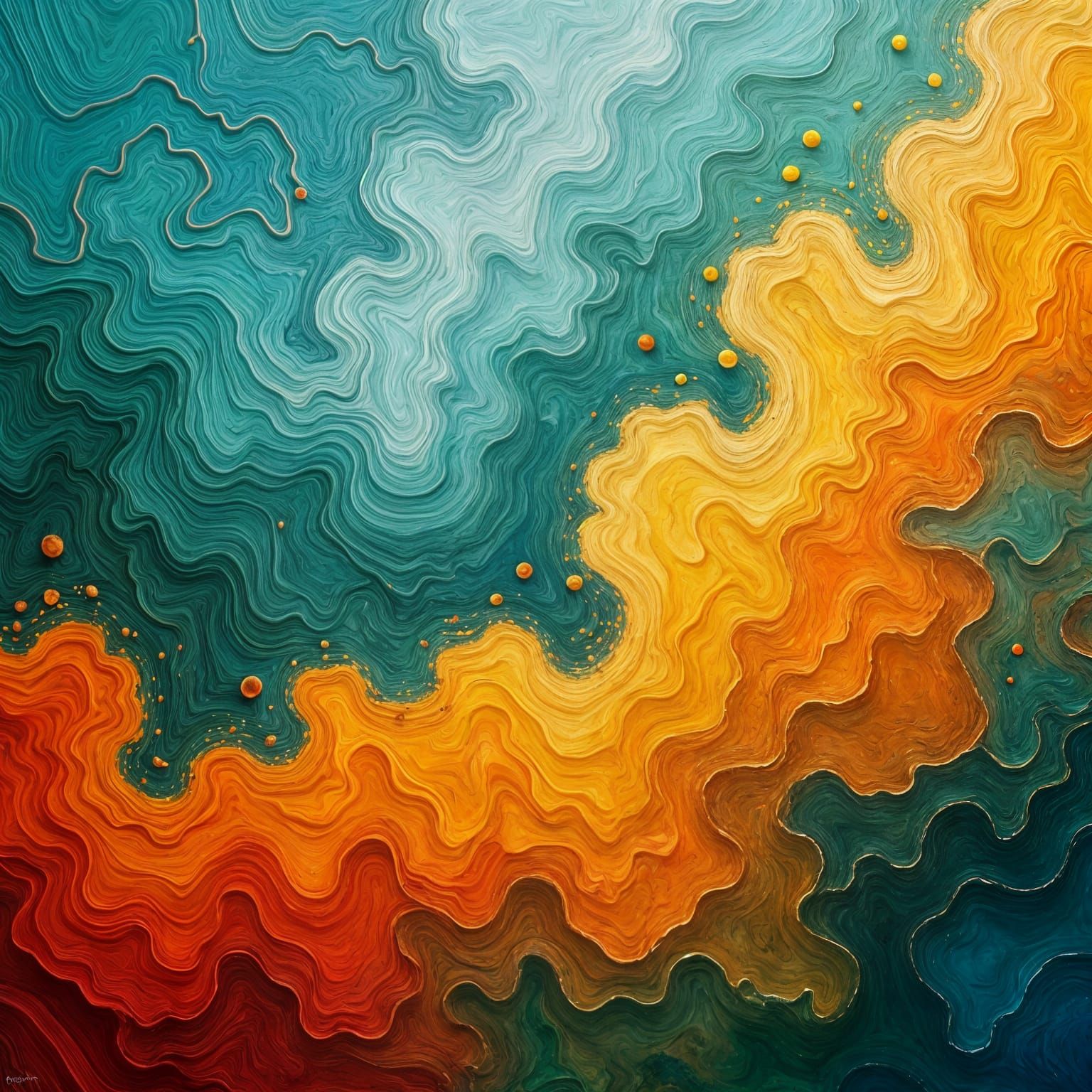 Waves of Color - Vibrant Abstract Dance of Complementary Col...