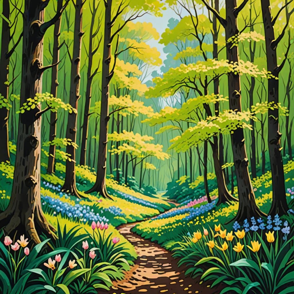 Spring in a deep forest - Vibrant Spring Scene in a Dense F...