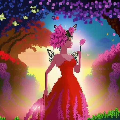 fairy in a blooming forest, pixel art - AI Generated Artwork ...
