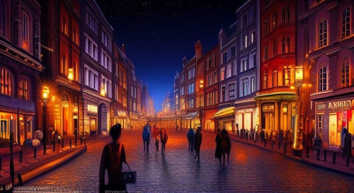 A vibrant London street at night - AI Generated Artwork - NightCafe Creator