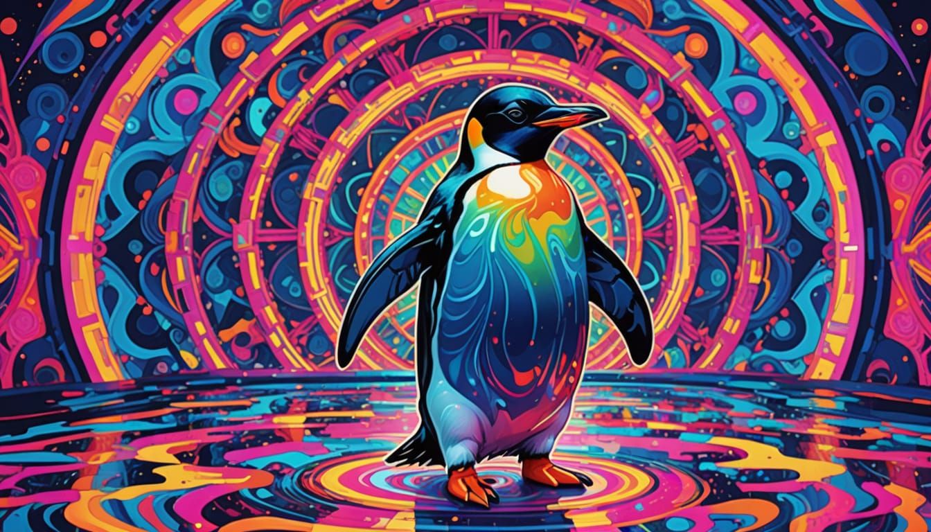 Psychedelic Penguin - Psychedelic Penguin in Kaleidoscope of...