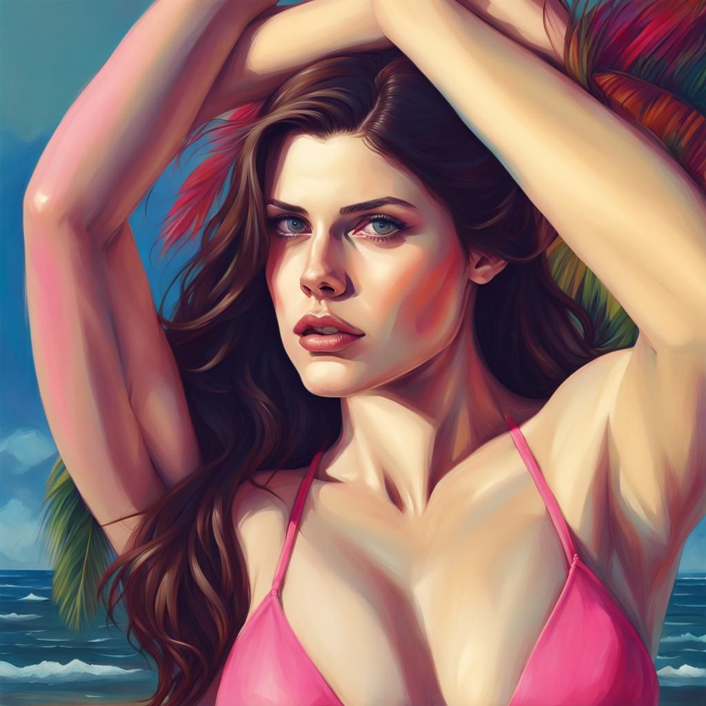Alexandra Daddario in a pink bikini (remake) - AI Generated Artwork - NightCafe Creator