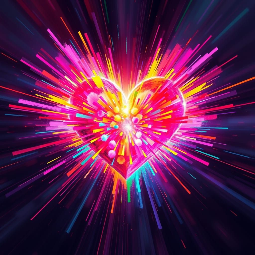 Vibrant Heart-Shaped Explosion in Cyberpunk Aesthe... - AI Art