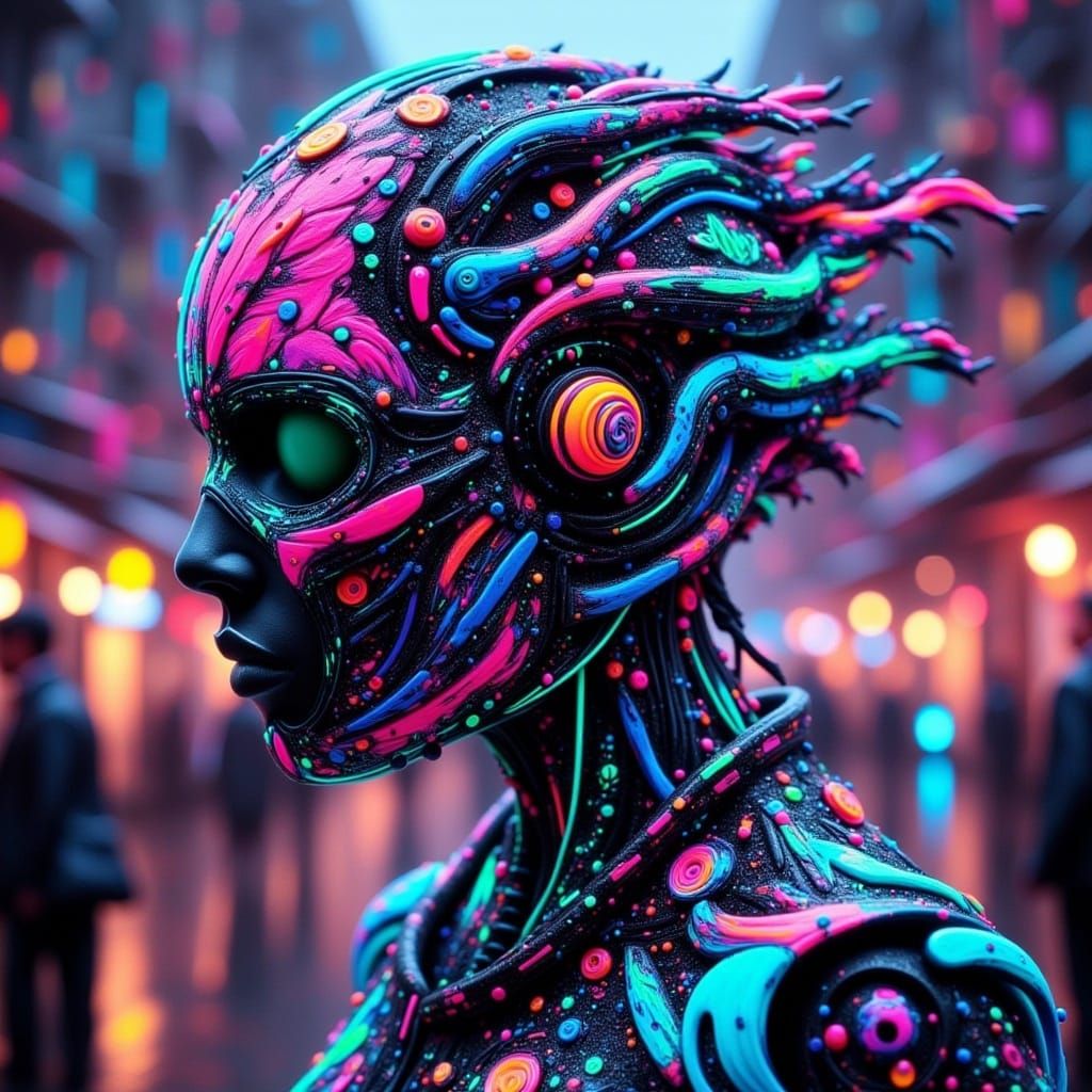 Techno Pulse - Cyberpunk Android in Dystopian Neon