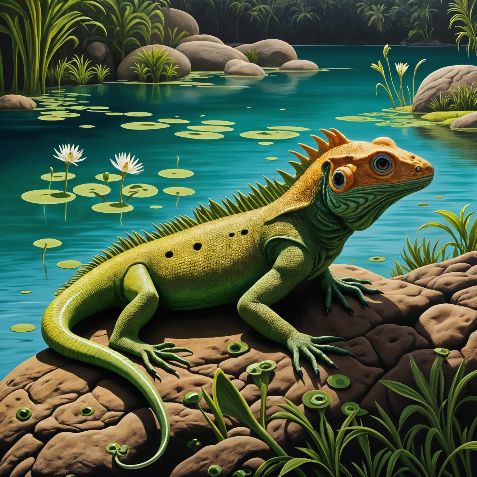 Lizard By Lake IMO - Surreal Hyperrealistic Lizard Portrait...
