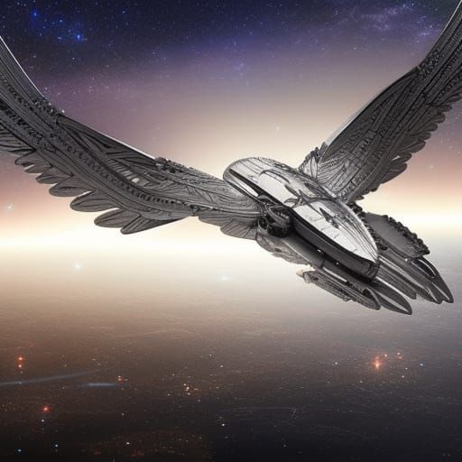 Silver-winged spacecraft under starry skies. - AI Generated Artwork ...