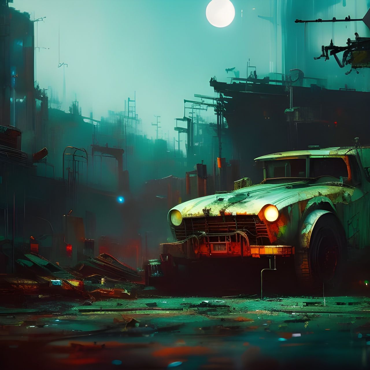 Junk by Moonlight - AI Generated Artwork - NightCafe Creator