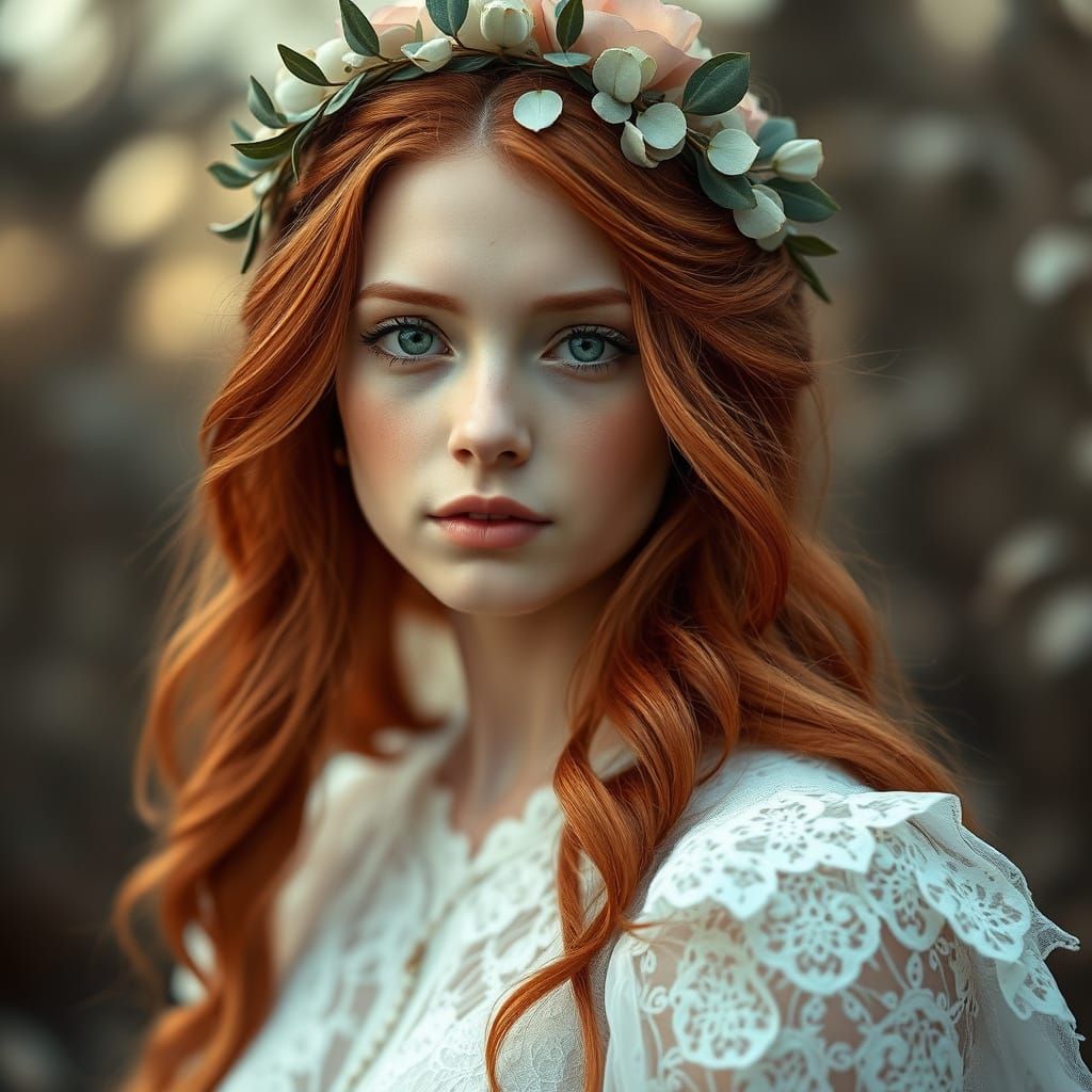 Romantic Fairy-Tale Portrait of a Young Woman in V... - AI Art