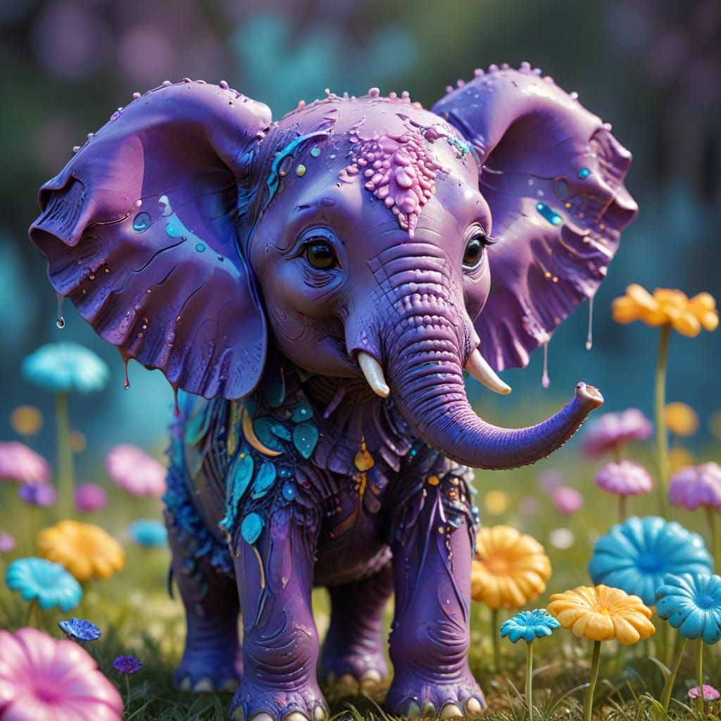 Vibrant Chibi Elephant in Whimsical Candyland Land... - AI Art