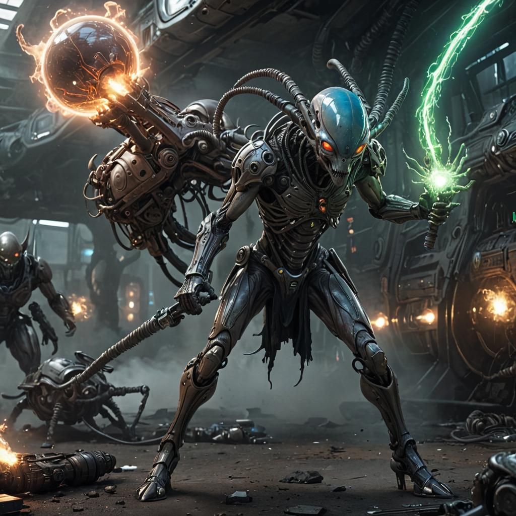 Futuristic biopunk alien wizard battling - AI Generated Artwork ...