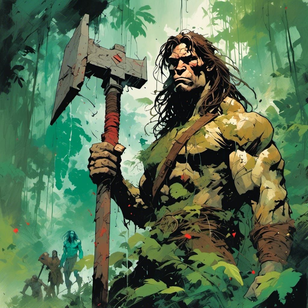 by Mike Mignola & Todd McFarlane & :: mixed-media :: active portrait of Tarzan standing proudly ...