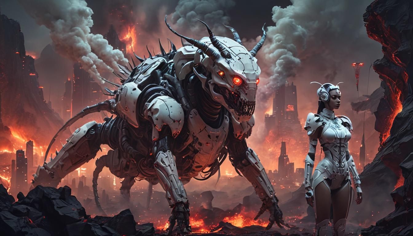 Cyborg Vampire Portraits Overlooking Hellish Citys... - AI Art