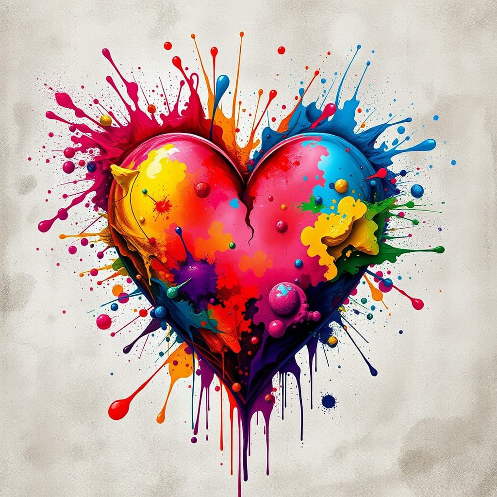 Vibrant Heart-Shaped Explosion in Digital Street A... - AI Art