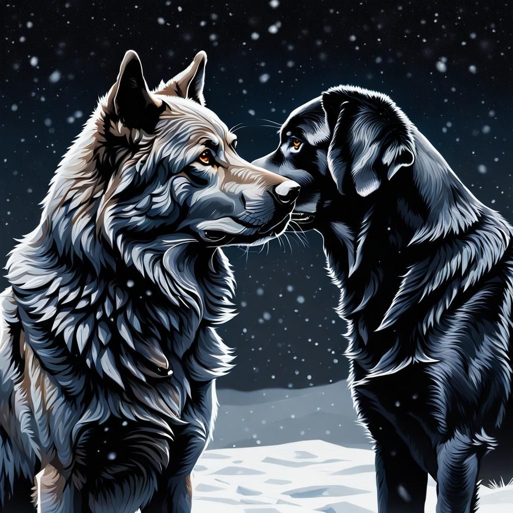 Dog and wolf meeting for the first time - AI Generated Artwork ...