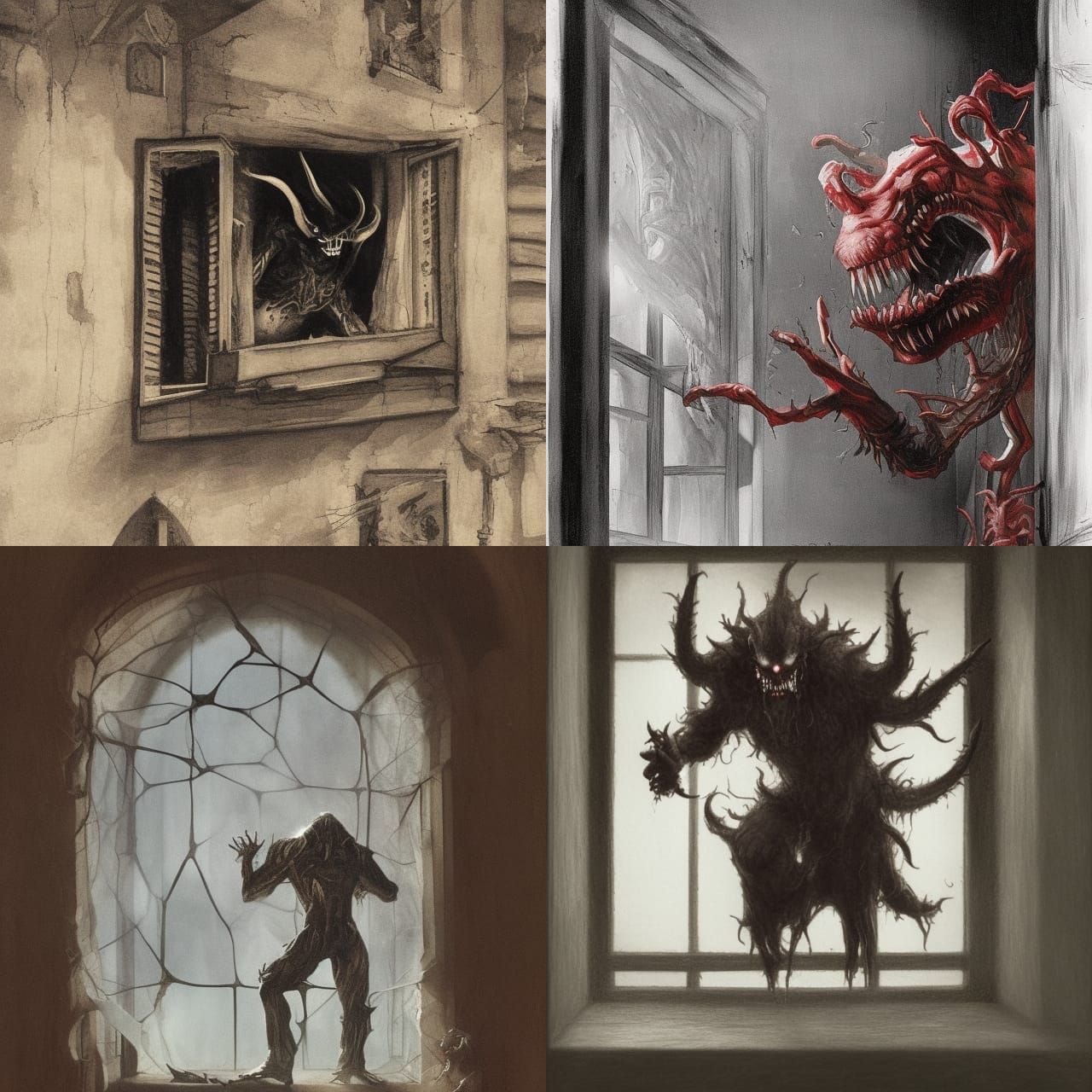 Demon stuck in a window - AI Generated Artwork - NightCafe Creator