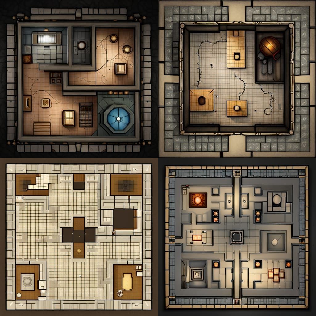 underground dungeon map with grid, in the style of TSR dungeons and ...