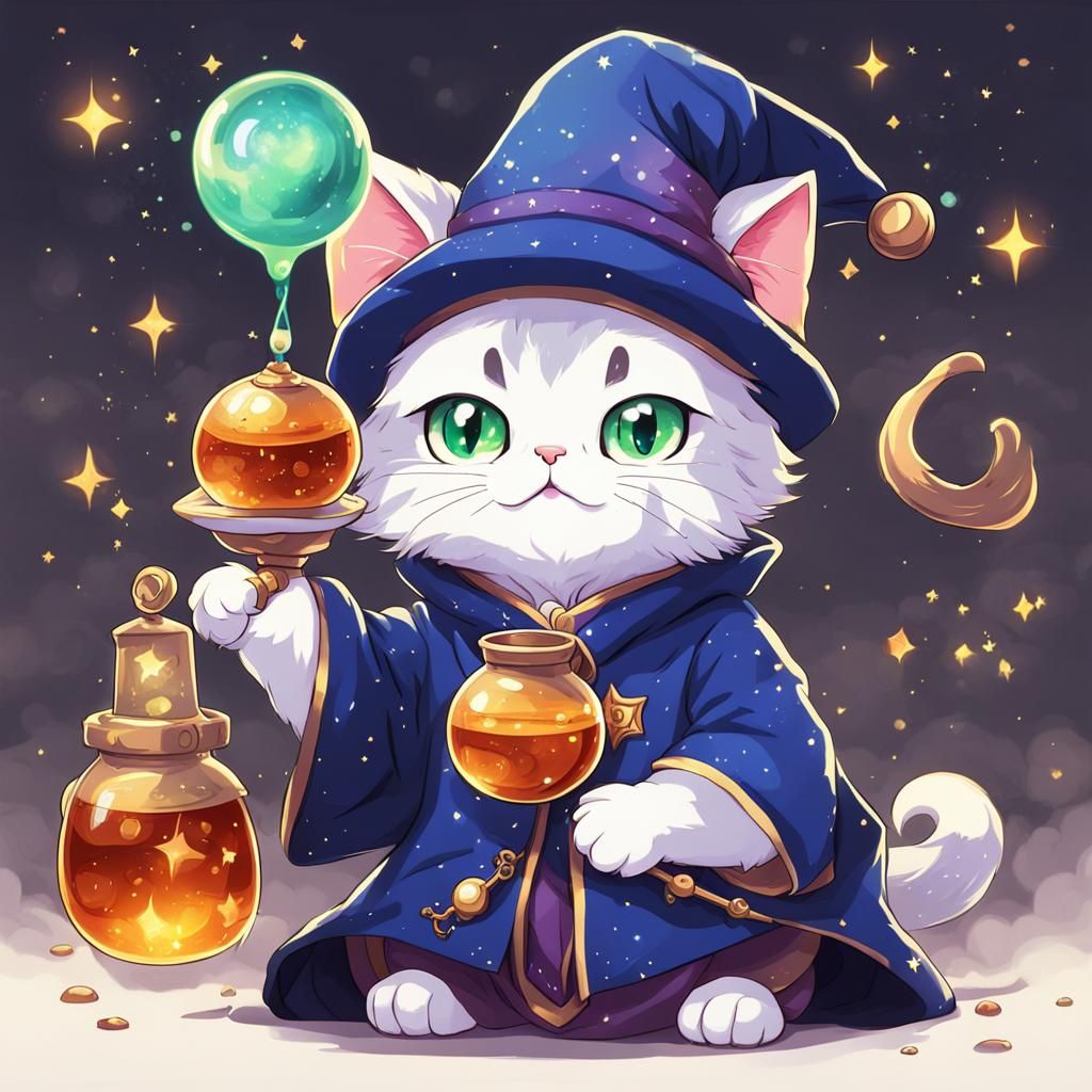 Very cute wizard cat with small potion - AI Generated Artwork ...