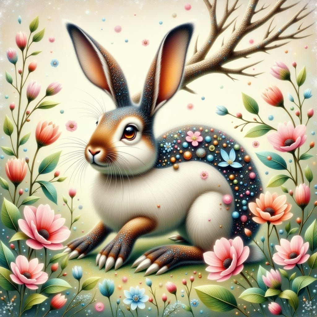 Wood Yang Rabbit in Chinese Brush Painting Style - AI Art