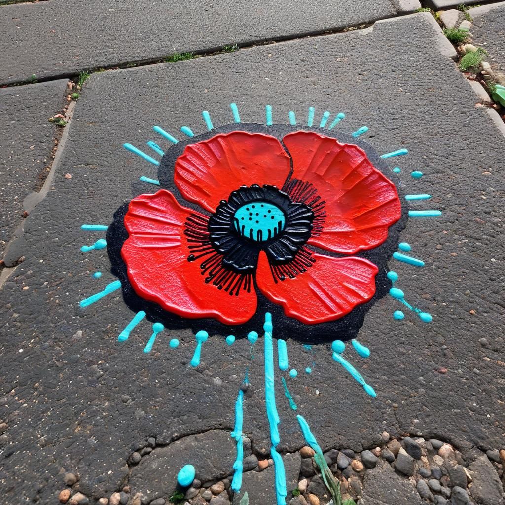 A poppy of blood gunshot wound, sidewalk chalk art, graffiti art - AI ...