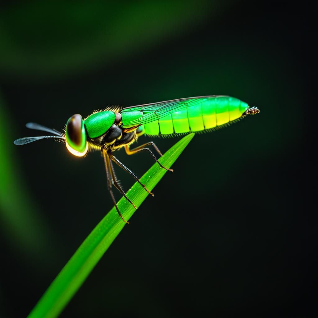 Macro photography, view of firefly glowing green, from eyes of firefly ...