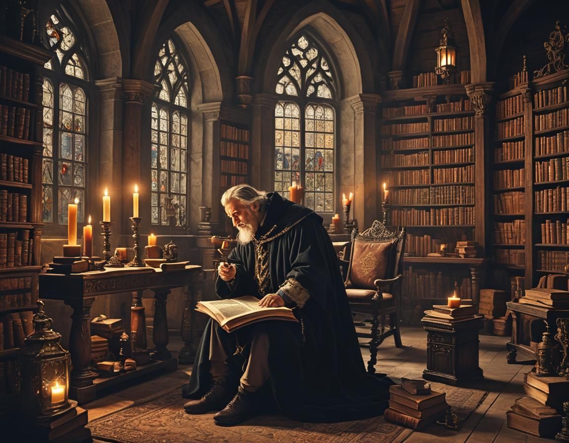 Squire in his library - AI Generated Artwork - NightCafe Creator