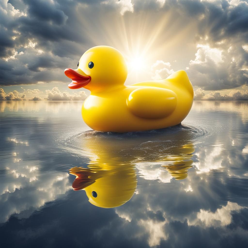 huge yellow rubber duck heavenly sunshine beams divine bright soft ...