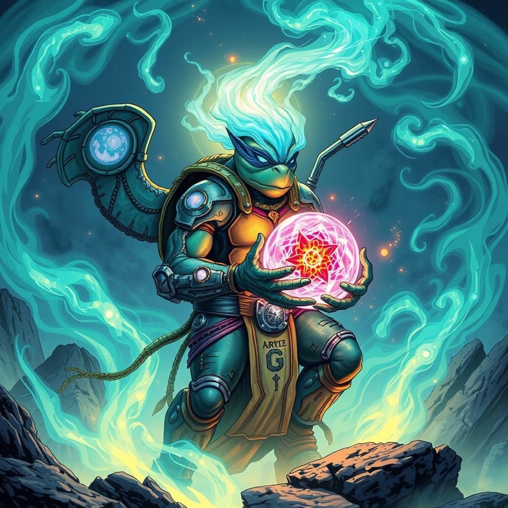 Ancient Ninja Turtles Spirit with Cybernetic Armor... - AI Art