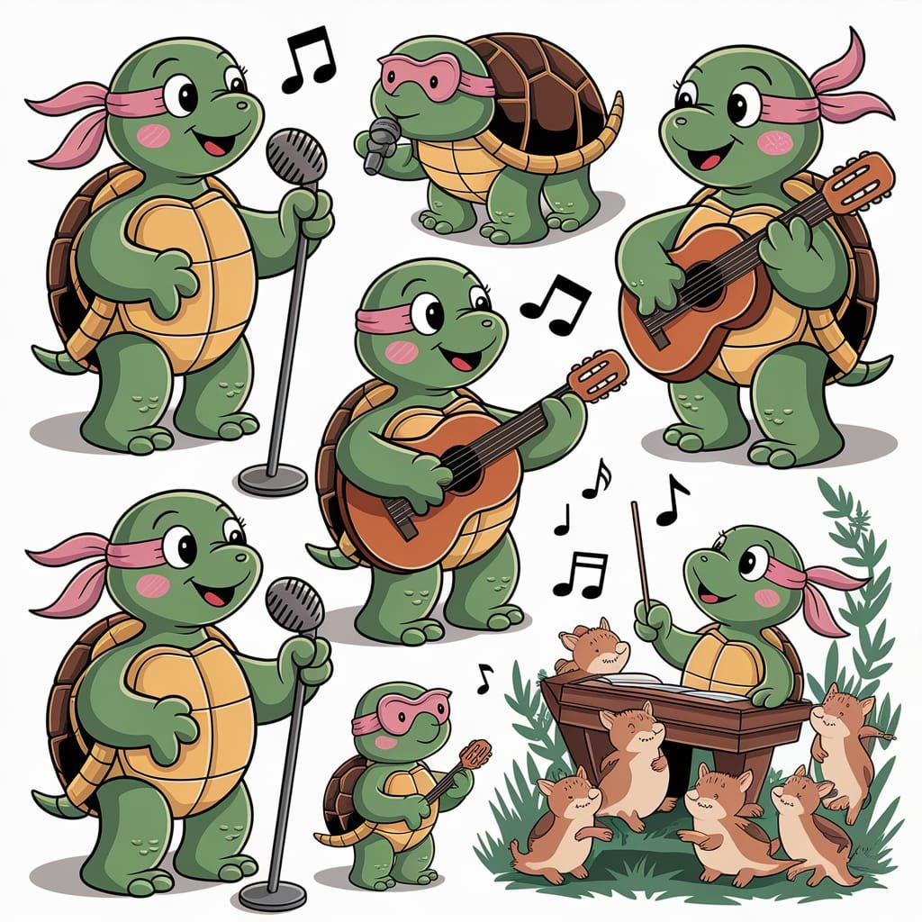 Vintage Cartoon Turtles Flash Tattoo Sheet - AI Art
