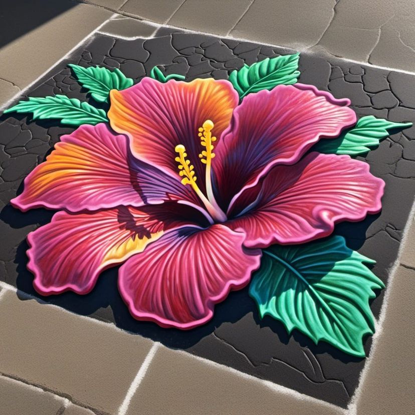 Hibiscus 3d Sidewalk chalk art - AI Generated Artwork - NightCafe Creator