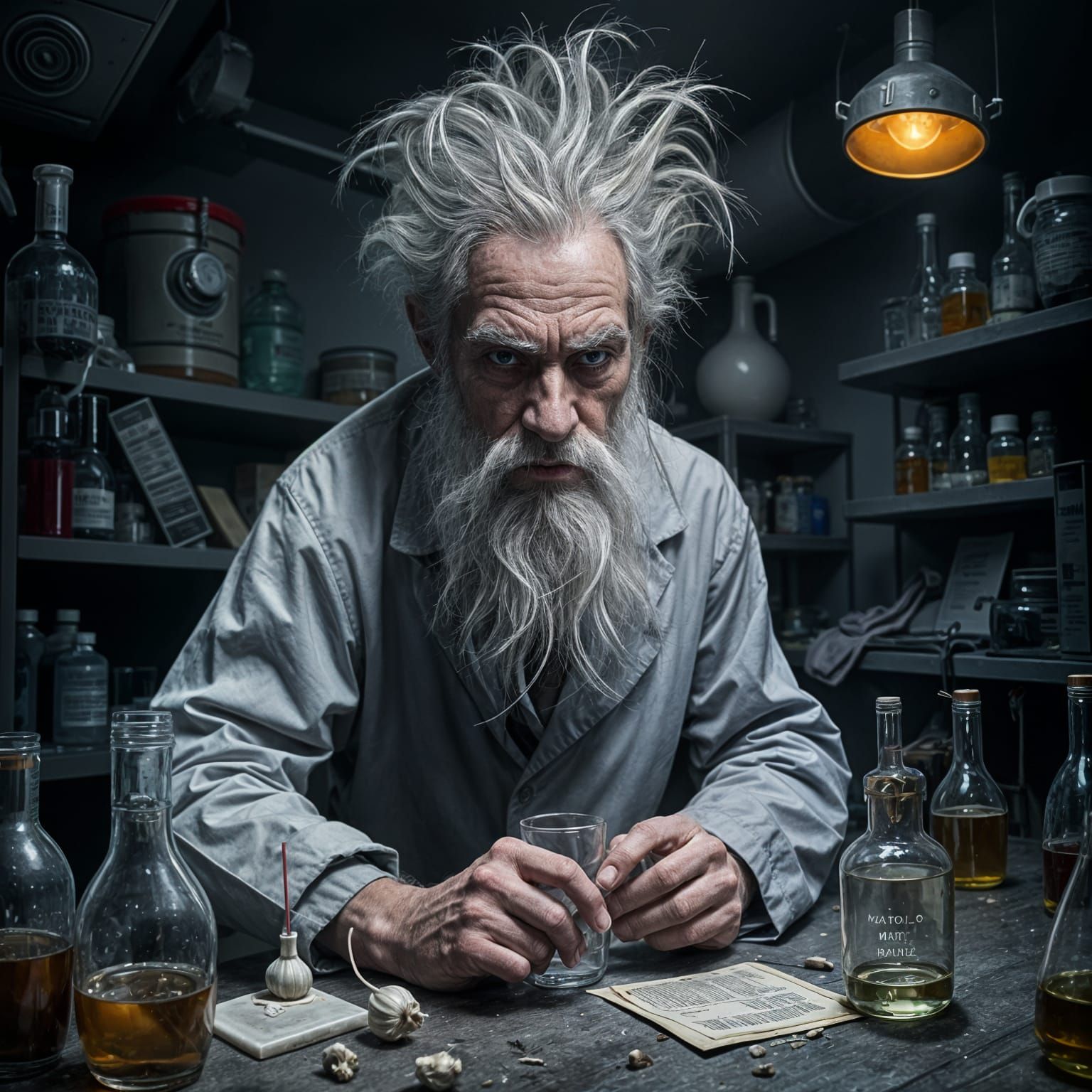 Eccentric Scientist in Lab Creates Apocalyptic Vir... - AI Art